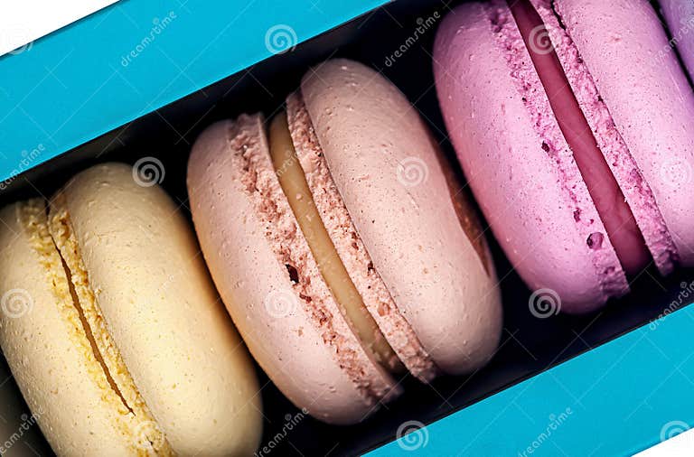 Three Macaroons in Box Closeup Stock Photo - Image of lemon, macaroon ...