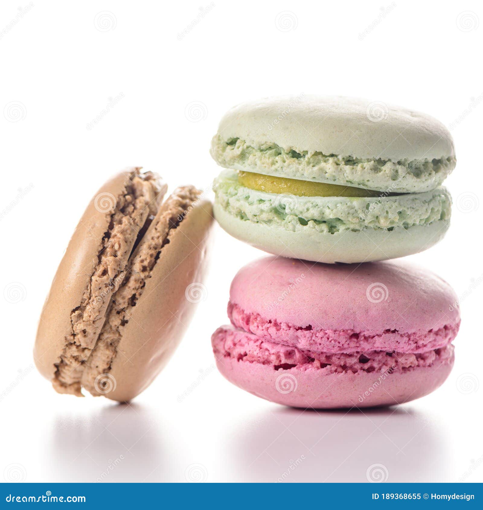 Three macaroons on white stock image. Image of france - 189368655