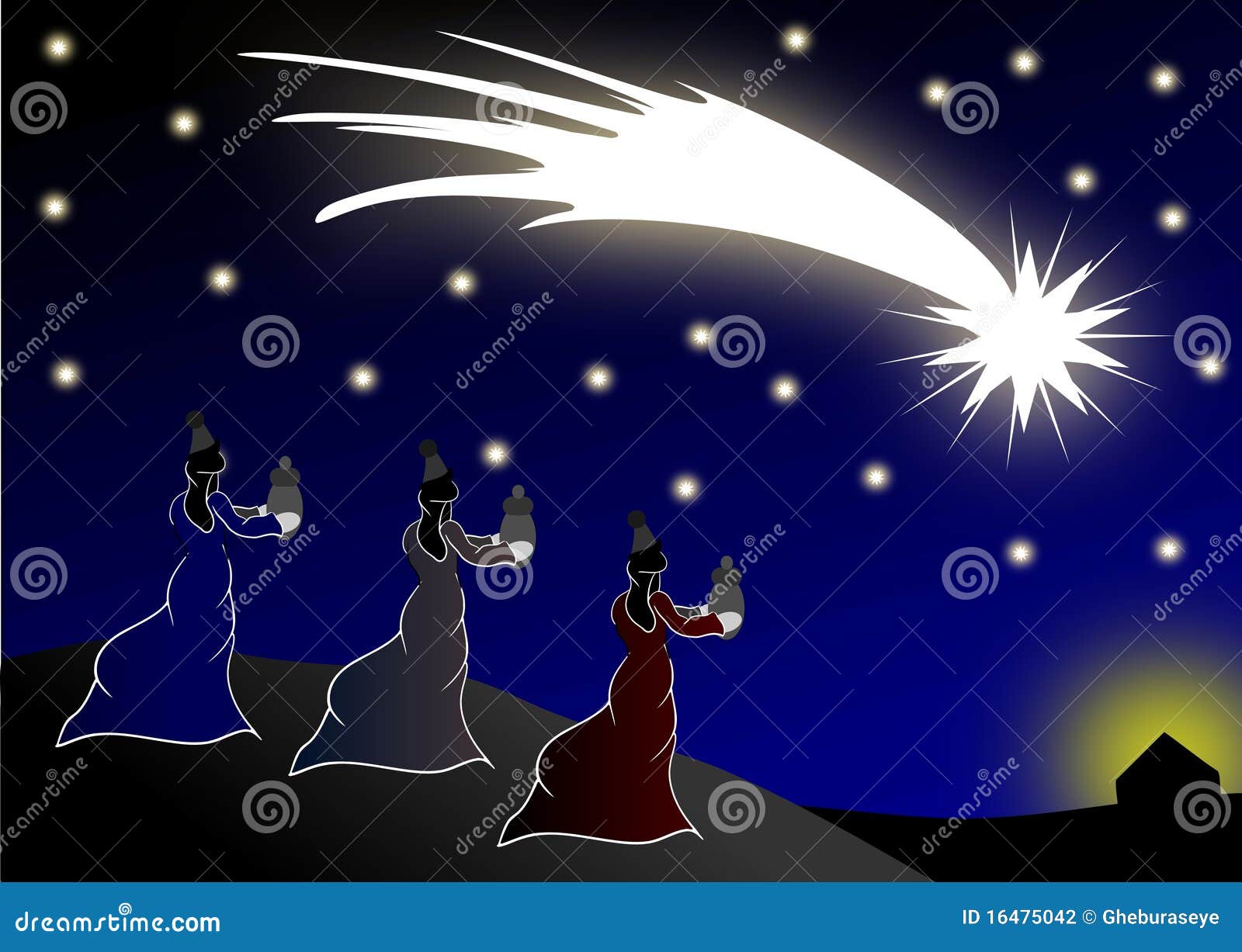 The Magi Come To Jesus by Following the Shooting S Stock Illustration ...