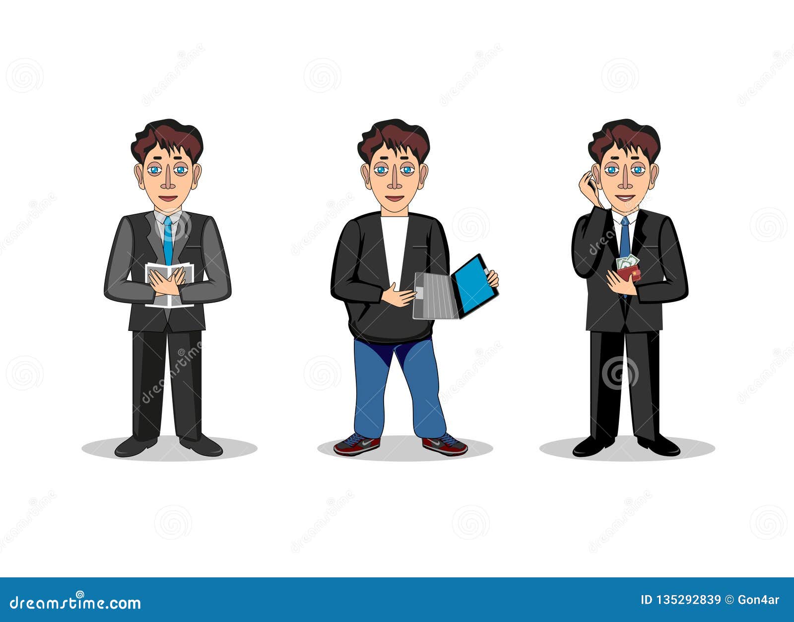 Three Male Animated Characters Conducting Business Presentation Office ...