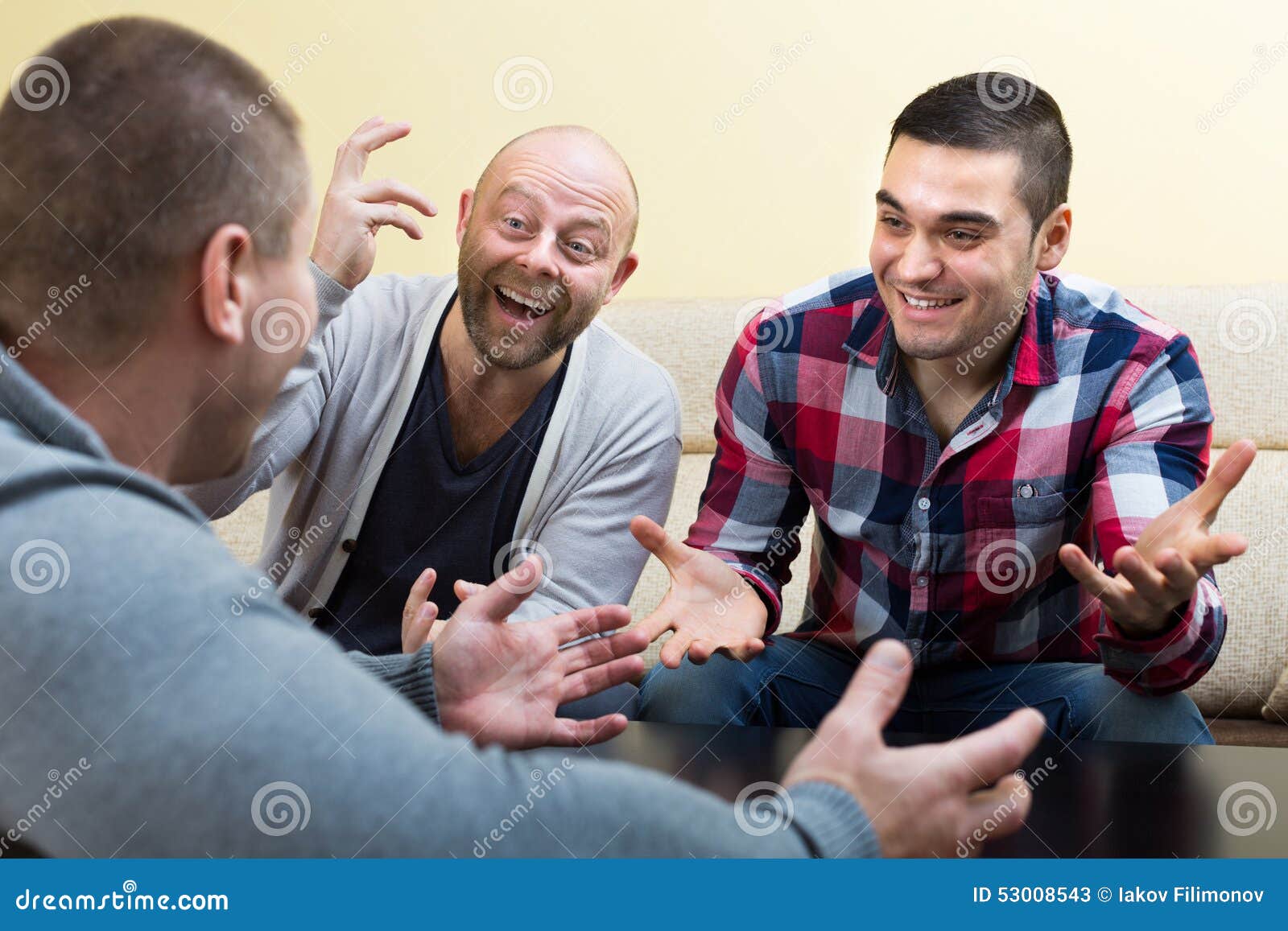 Three Male Friends Talking at Home Stock Image - Image of smiling ...