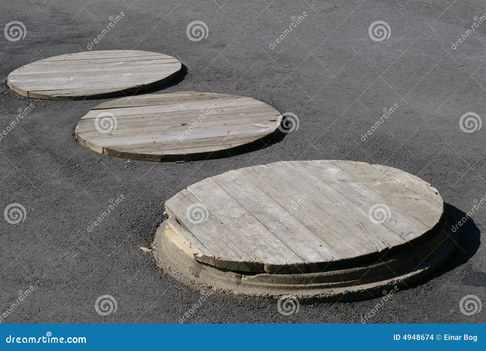 Two Manhole Covers On The Green Lawn Of A Septic Tank System, Sewer ...