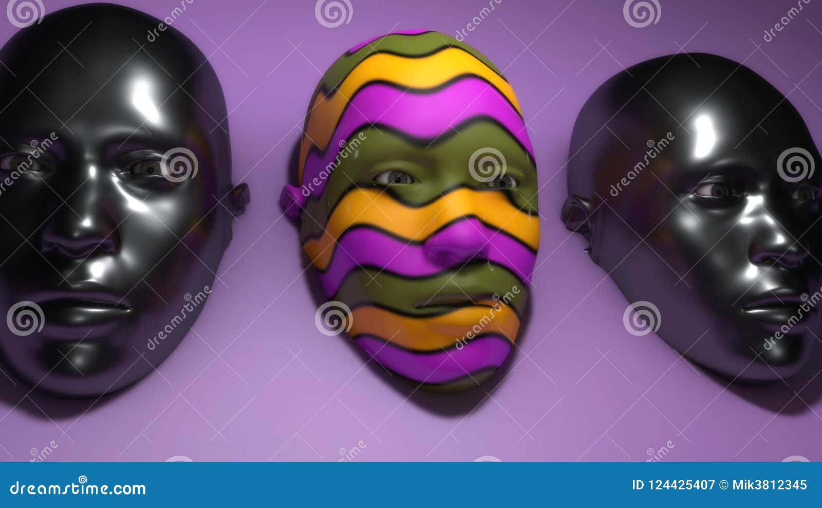 Three masks and colors stock illustration. Illustration of expression ...
