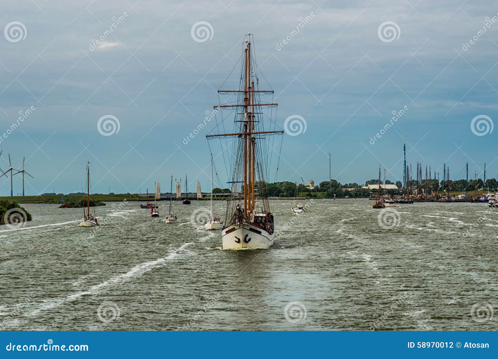 Three Master stock photo. Image of evening, ship, netherlands - 58970012