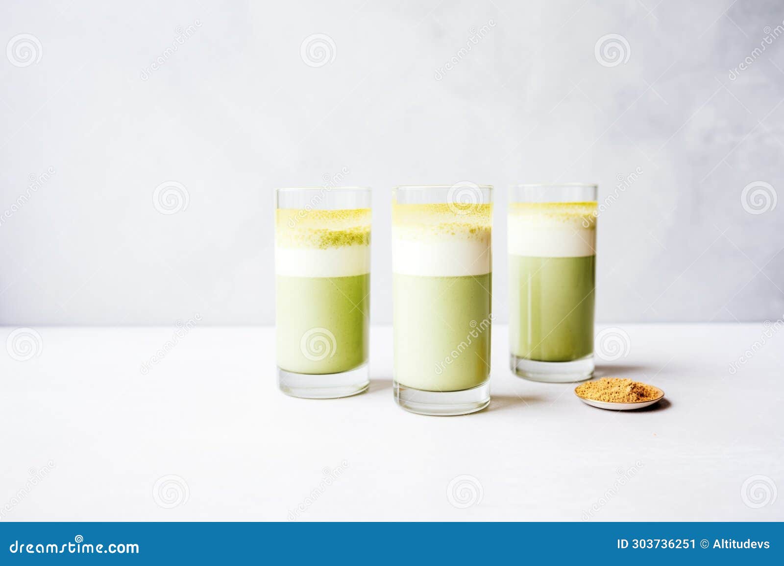 Three Matcha Lattes in Ascending Sizes, a Gradient Effect Stock Image ...