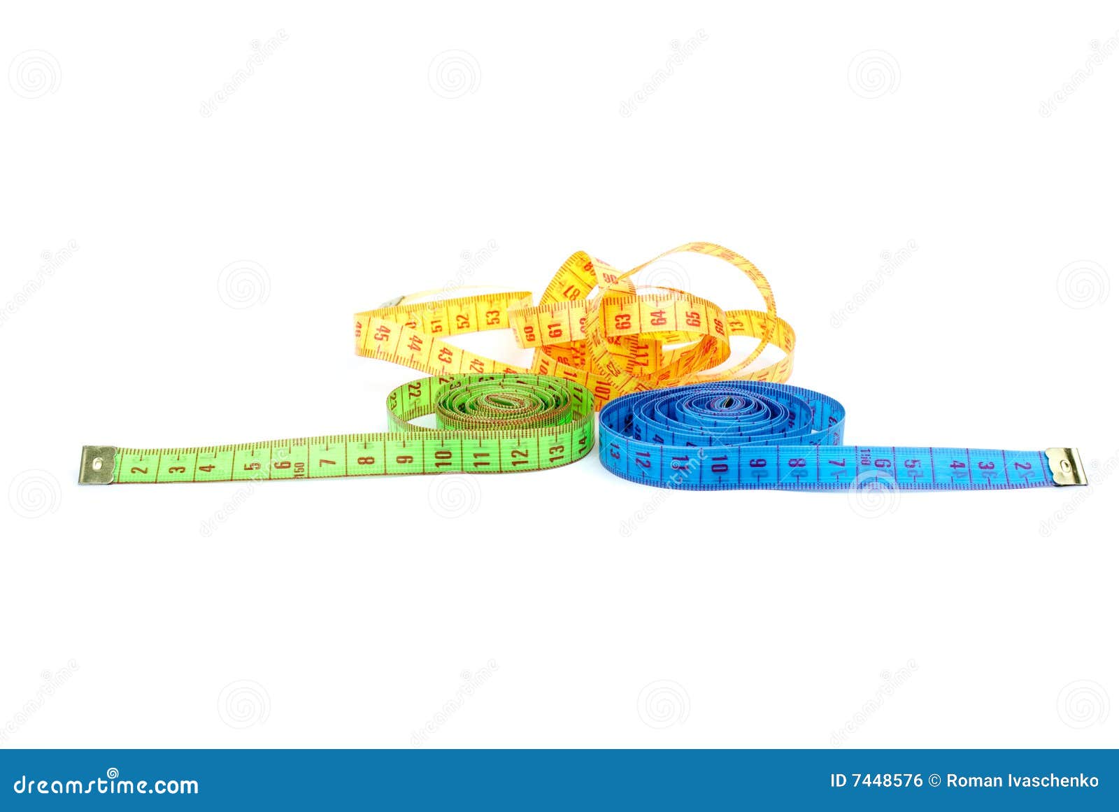 Three Measuring Tapes of Different Colors Stock Photo - Image of slim ...