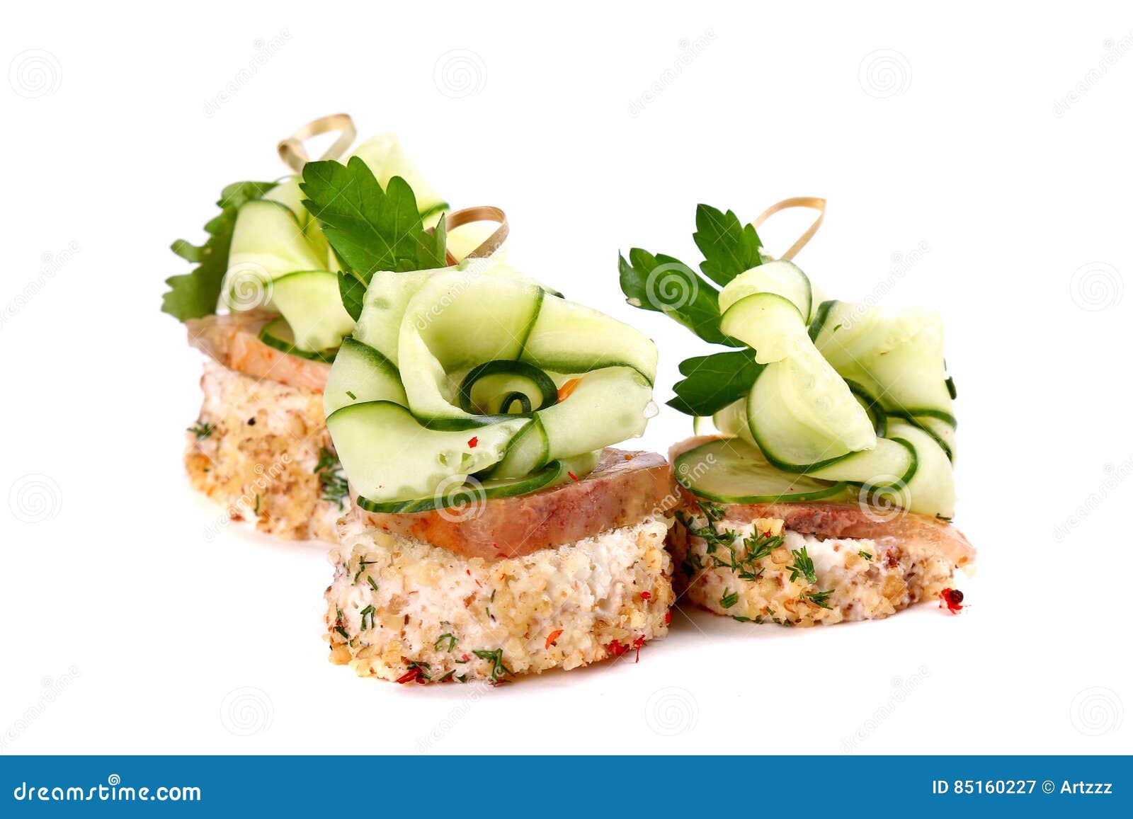 Three Meat and Cucumber Canapes Stock Image - Image of closeup ...