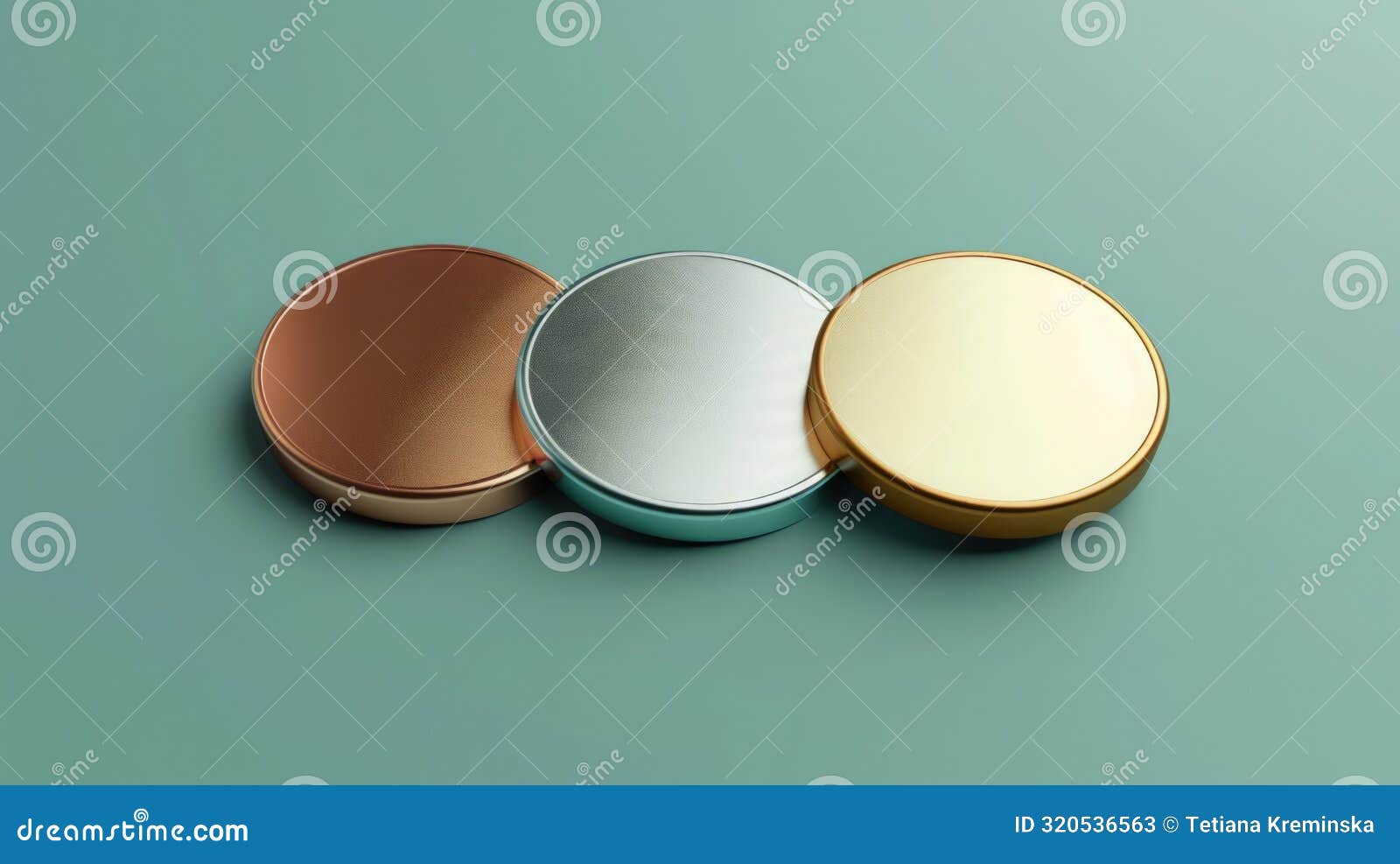 Three Medals in Bronze, Silver, and Gold Displayed on a Green ...