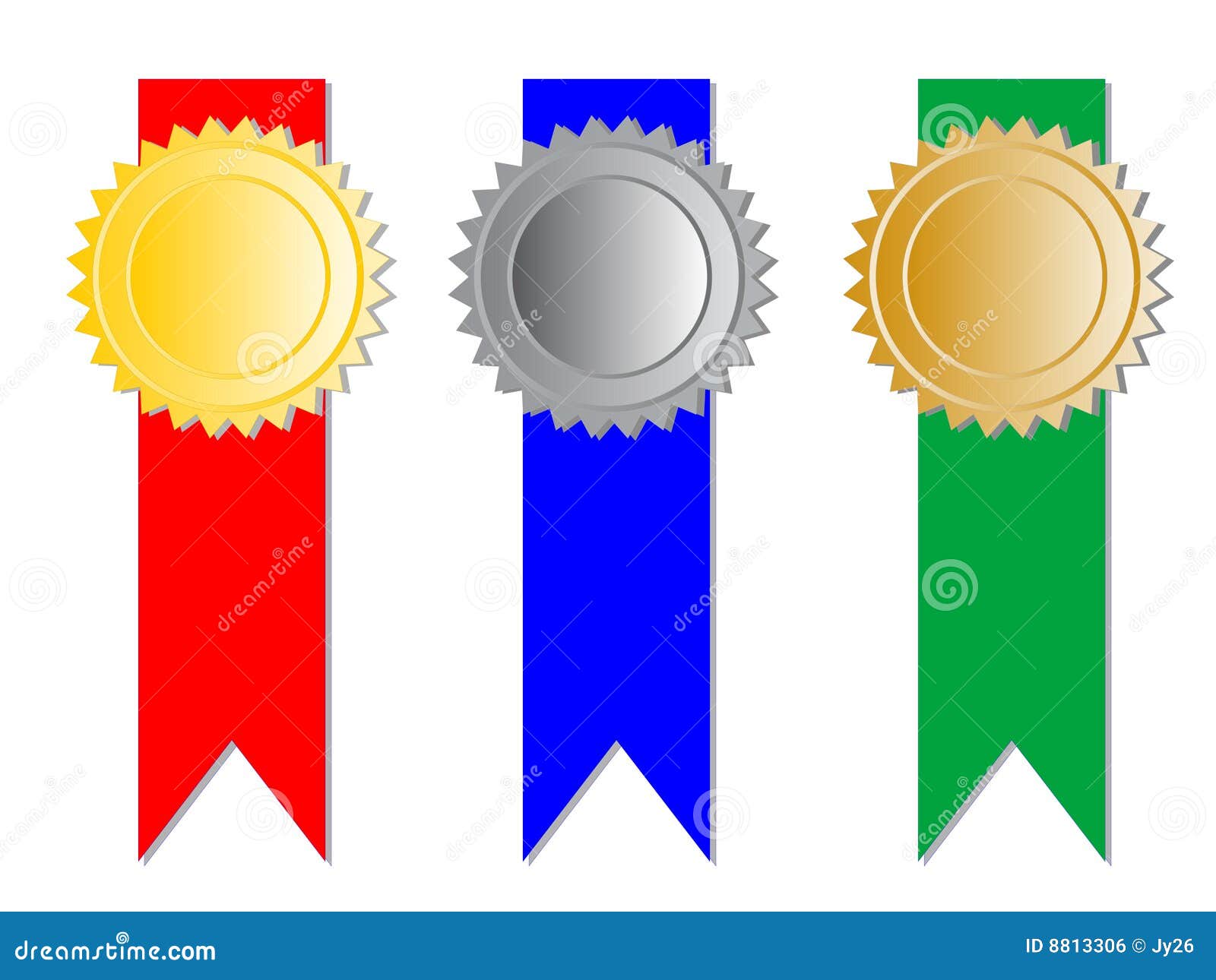 Three medals with ribbons stock vector. Illustration of assurance - 8813306