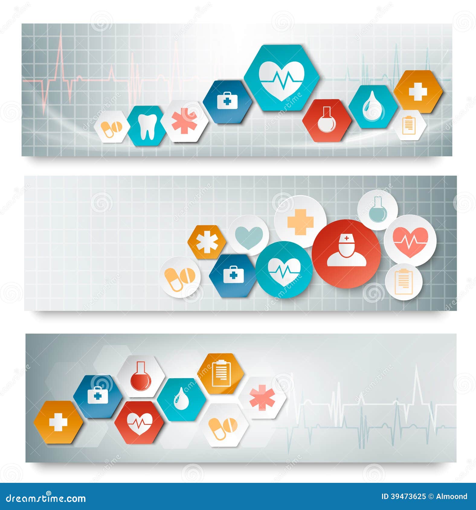 Three Medical Banners with Icons. Stock Vector - Illustration of design ...