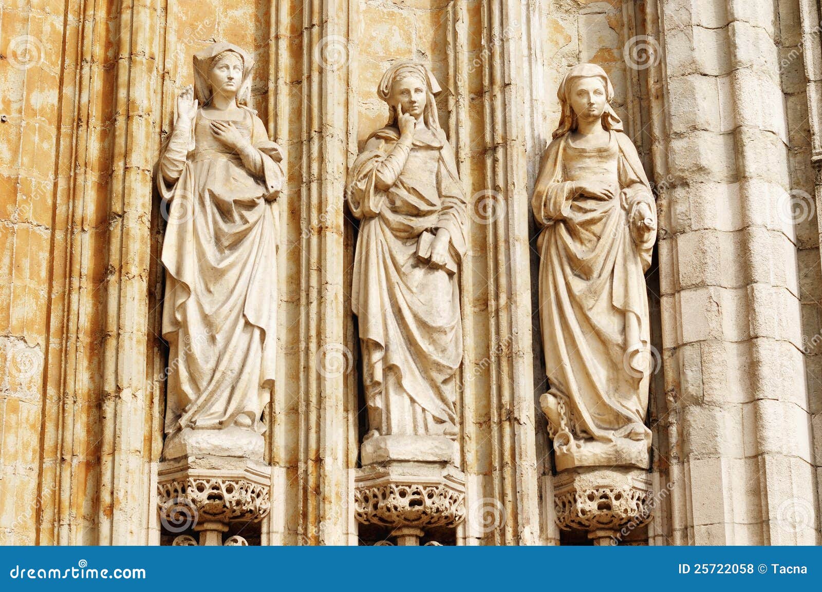 Three Medieval Statues of Women Stock Photo - Image of dress, belgium ...