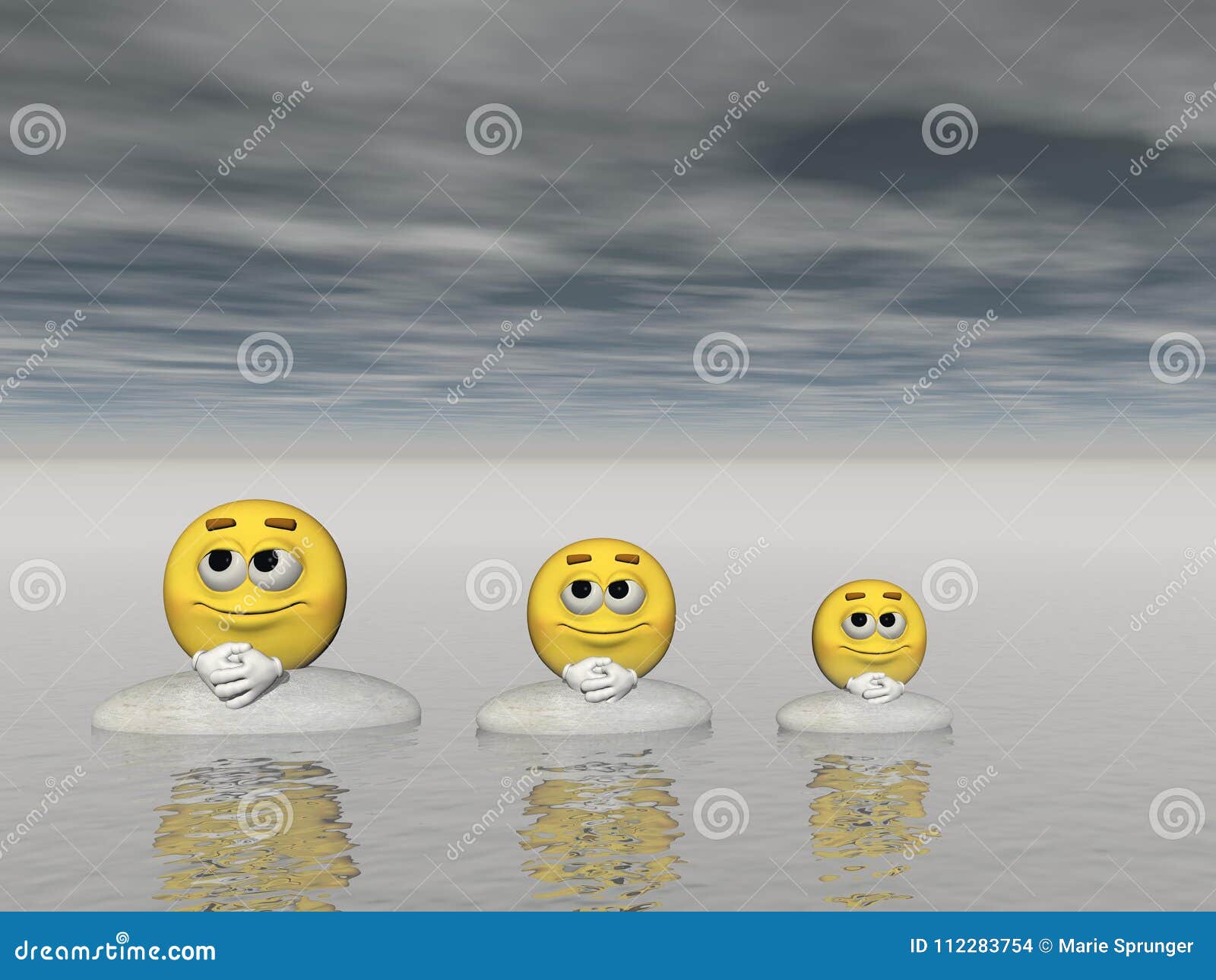 Three Meditating Emoticon and Steps - 3d Rendering Stock Illustration ...