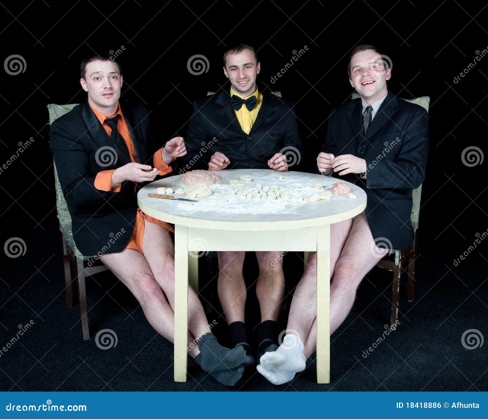 Three men stock photo. Image of sitting, joke, cooking - 18418886