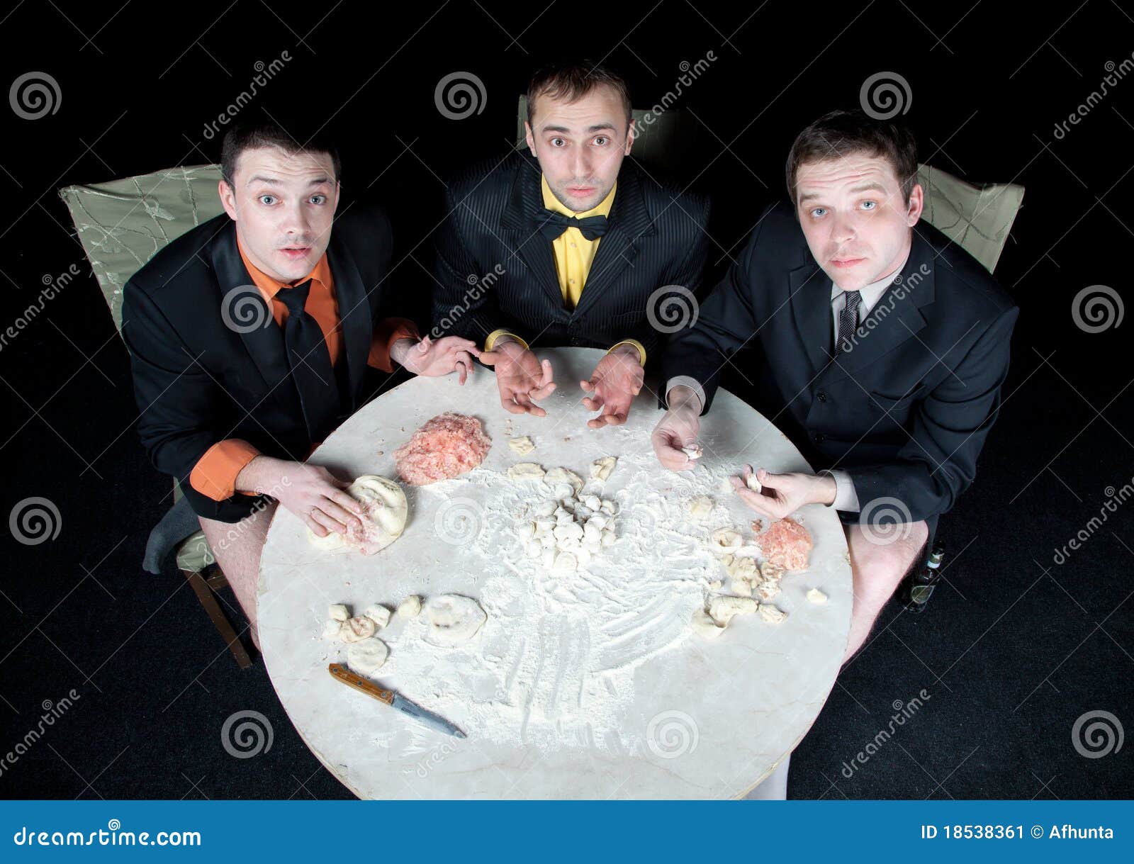 Three men stock image. Image of sitting, kitchen, flour - 18538361
