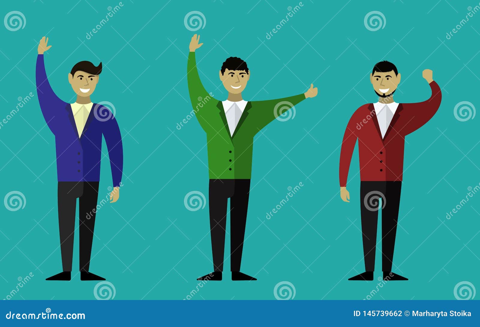 Three Men on a Blue Background. Stock Vector - Illustration of banner ...