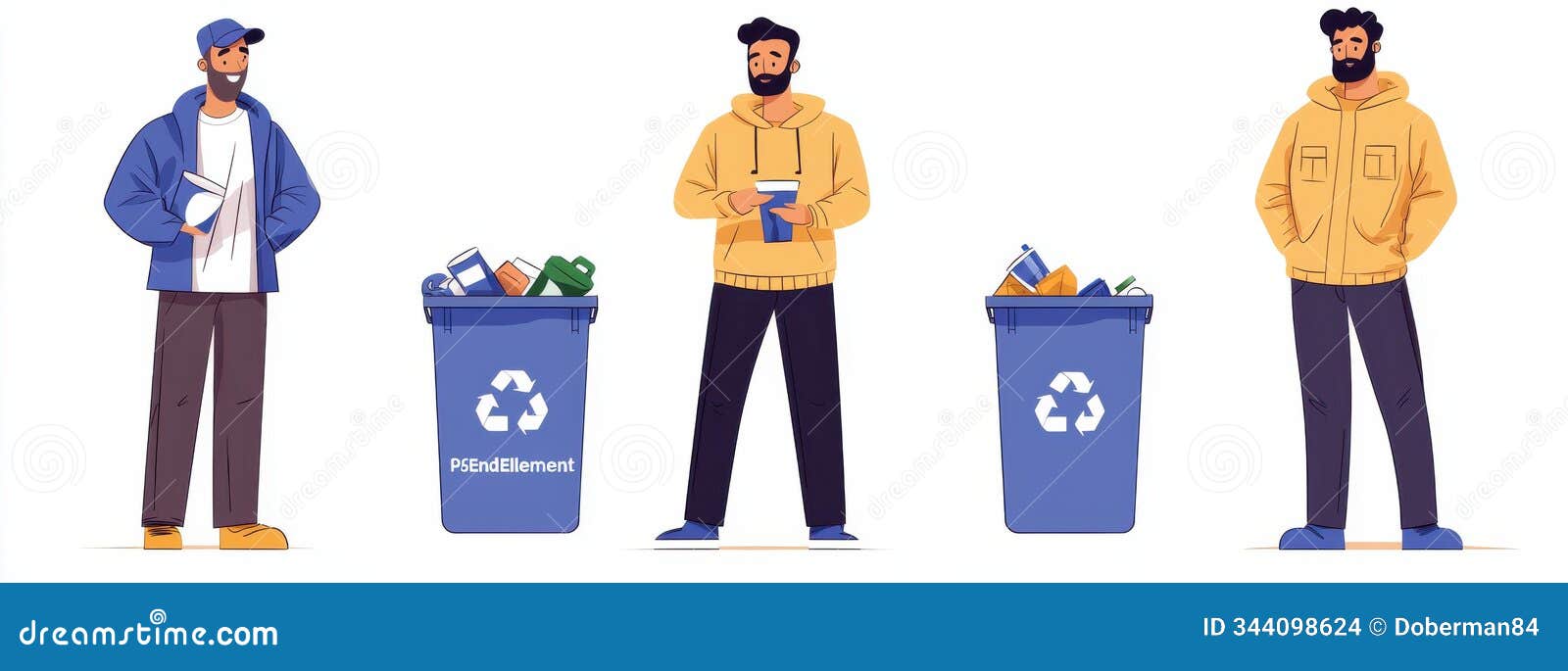 Illustration of Men Recycling and Promoting Waste Disposal Awareness ...