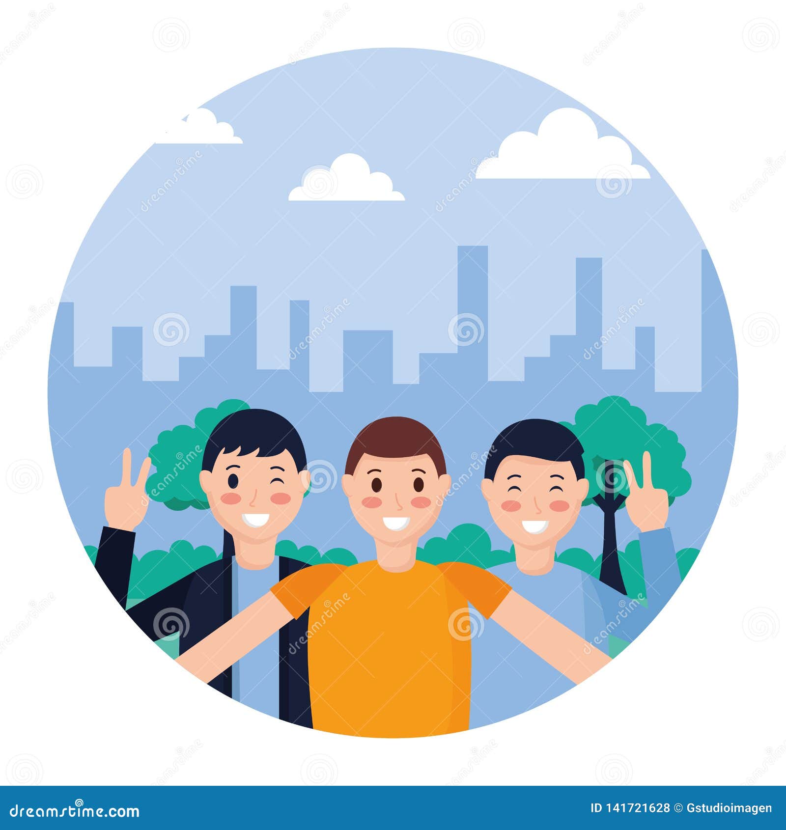 Three men posing portrait stock vector. Illustration of cheerful ...