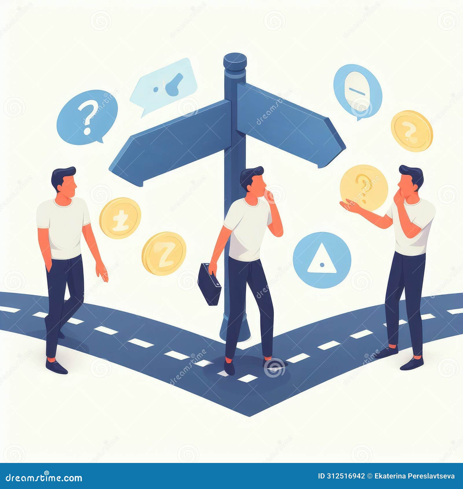 Three Men are Standing on a Road, Looking at Sign Stock Illustration ...