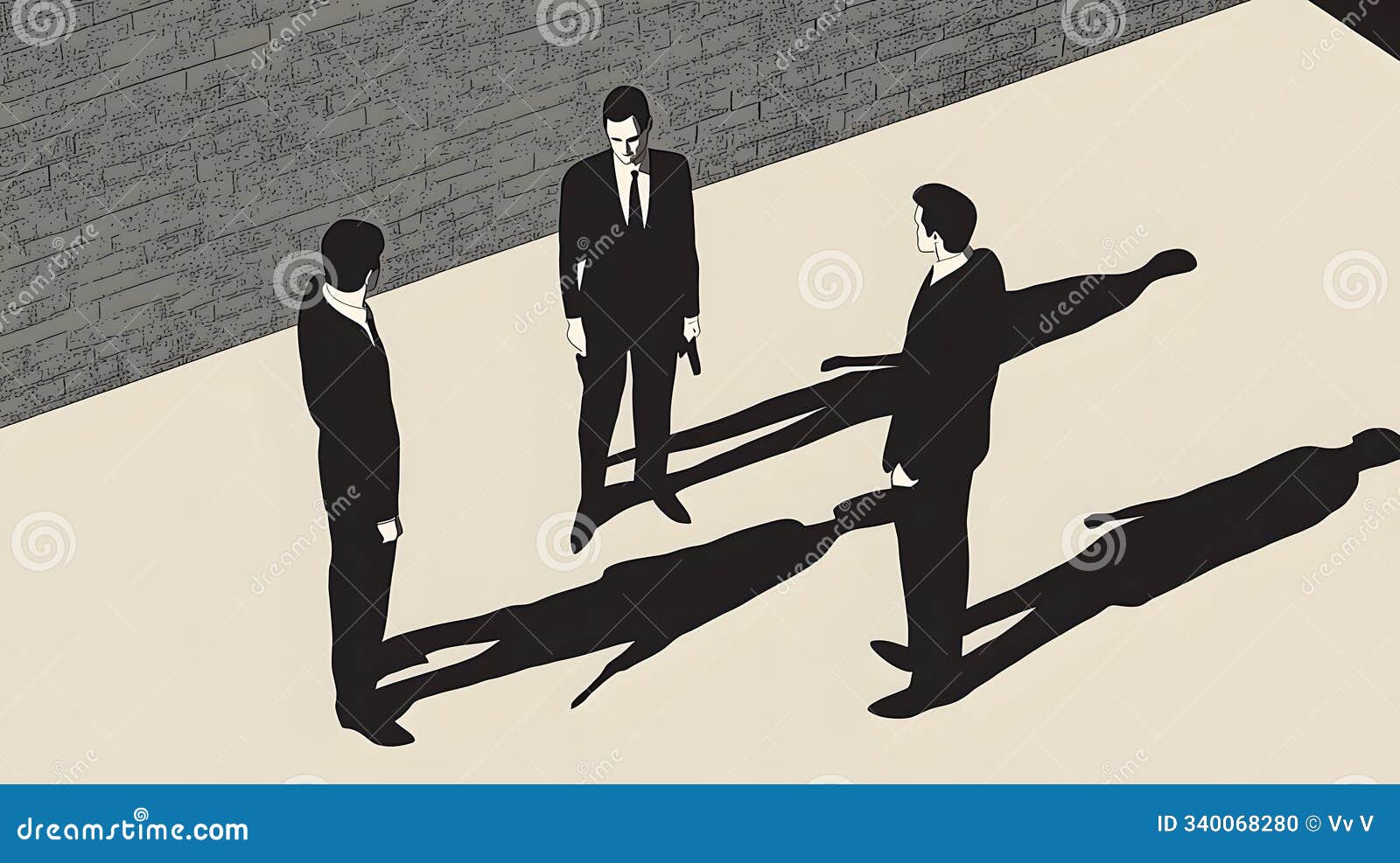 Three Men In Suits Engage In A Tense Standoff. Stock Illustration ...