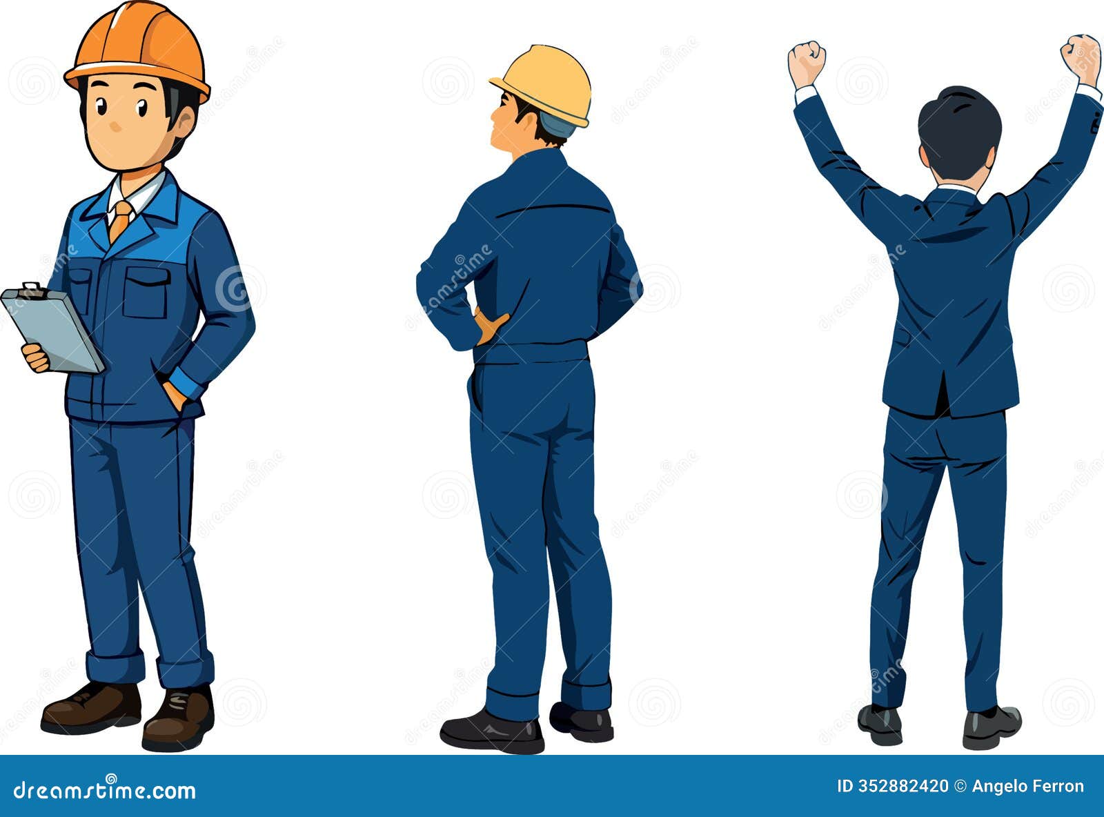 Construction Worker Holding Clipboard, Supervisor with Hands on Hips ...