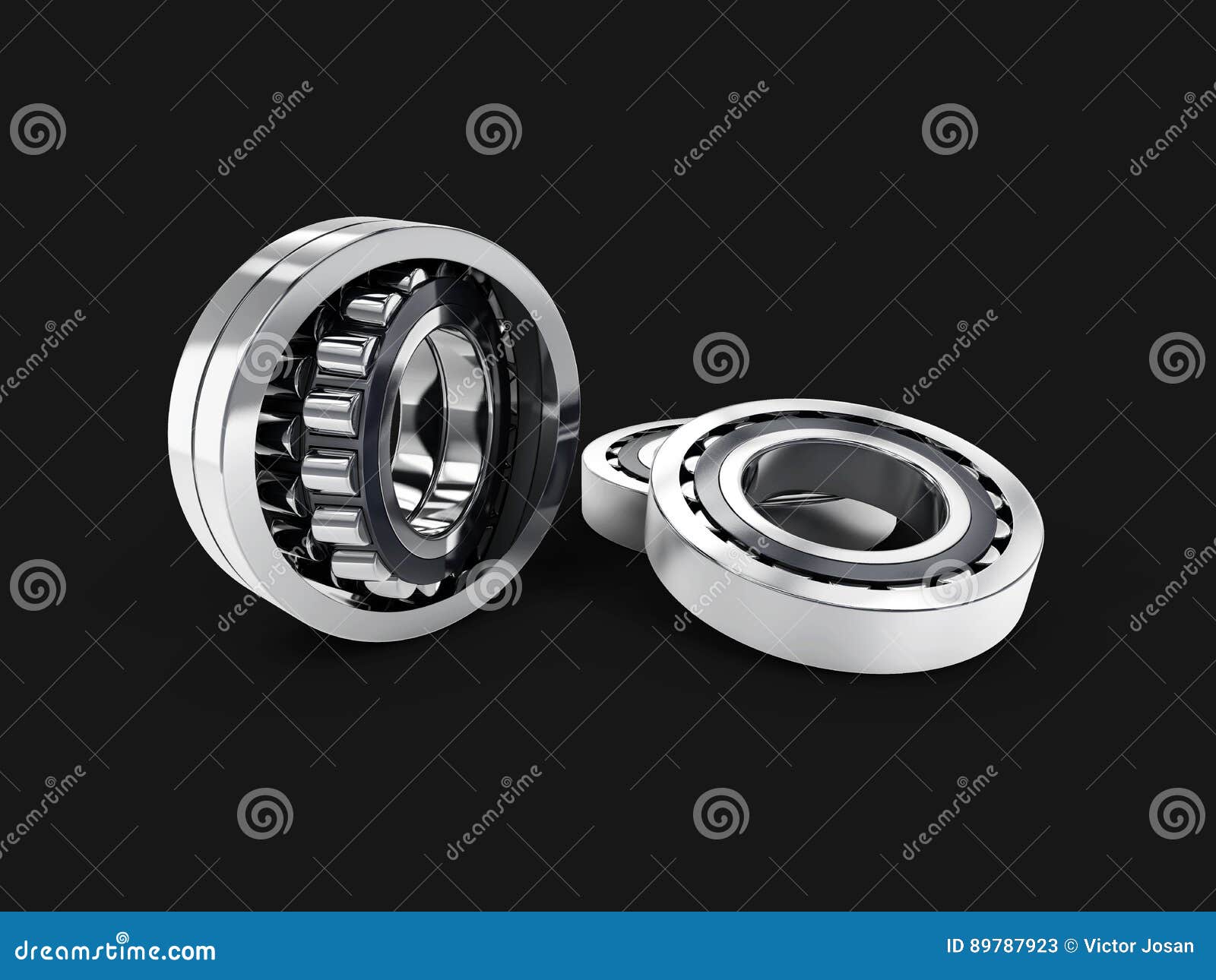 Three Metal Bearings. 3d Illustration. Isolated Black Stock ...
