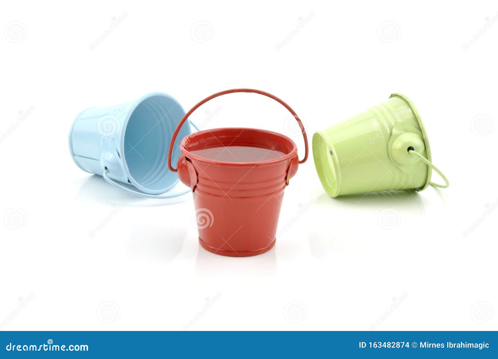 Three Metal Buckets of Different Colours with Handle Stock Photo ... Three Metal Buckets of Different Colours with Handle Stock Photo ...