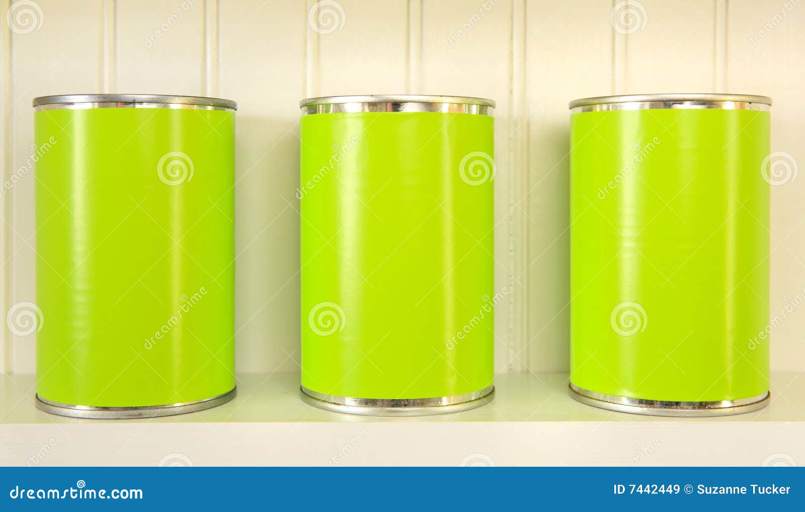 Three Metal Cans on a Shelf Stock Image - Image of blank, label: 7442449