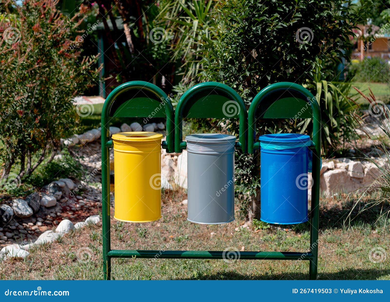 Three Metal Containers for Different Garbage- Paper, Organic, Plastic ...