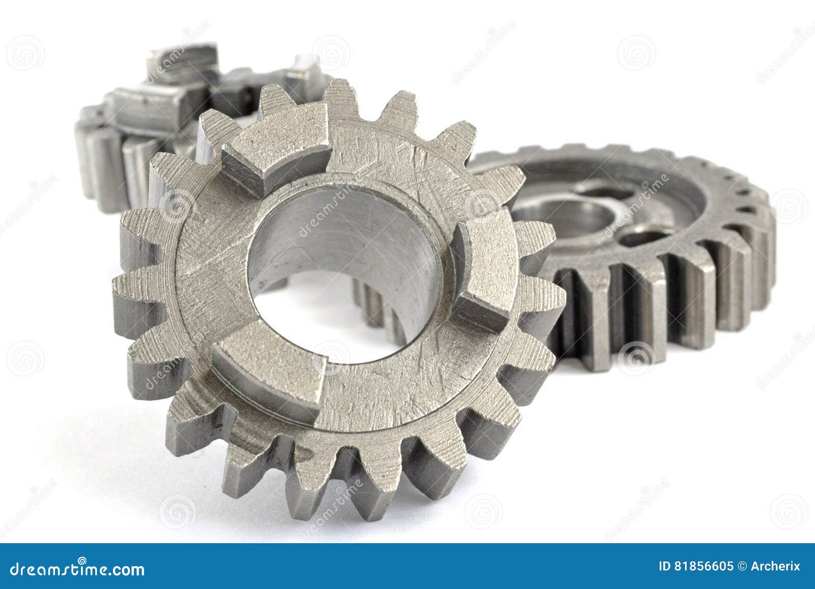 Three metal gears stock image. Image of transmission - 81856605