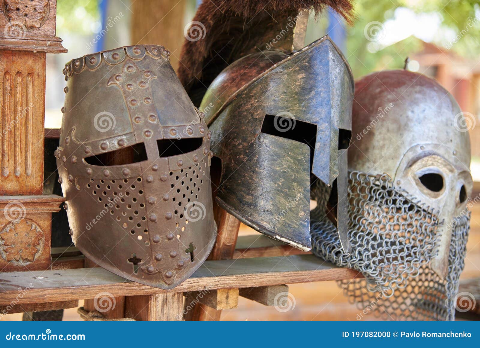 Metal Knight Helmets for Protection in Battle Stock Photo - Image of ...