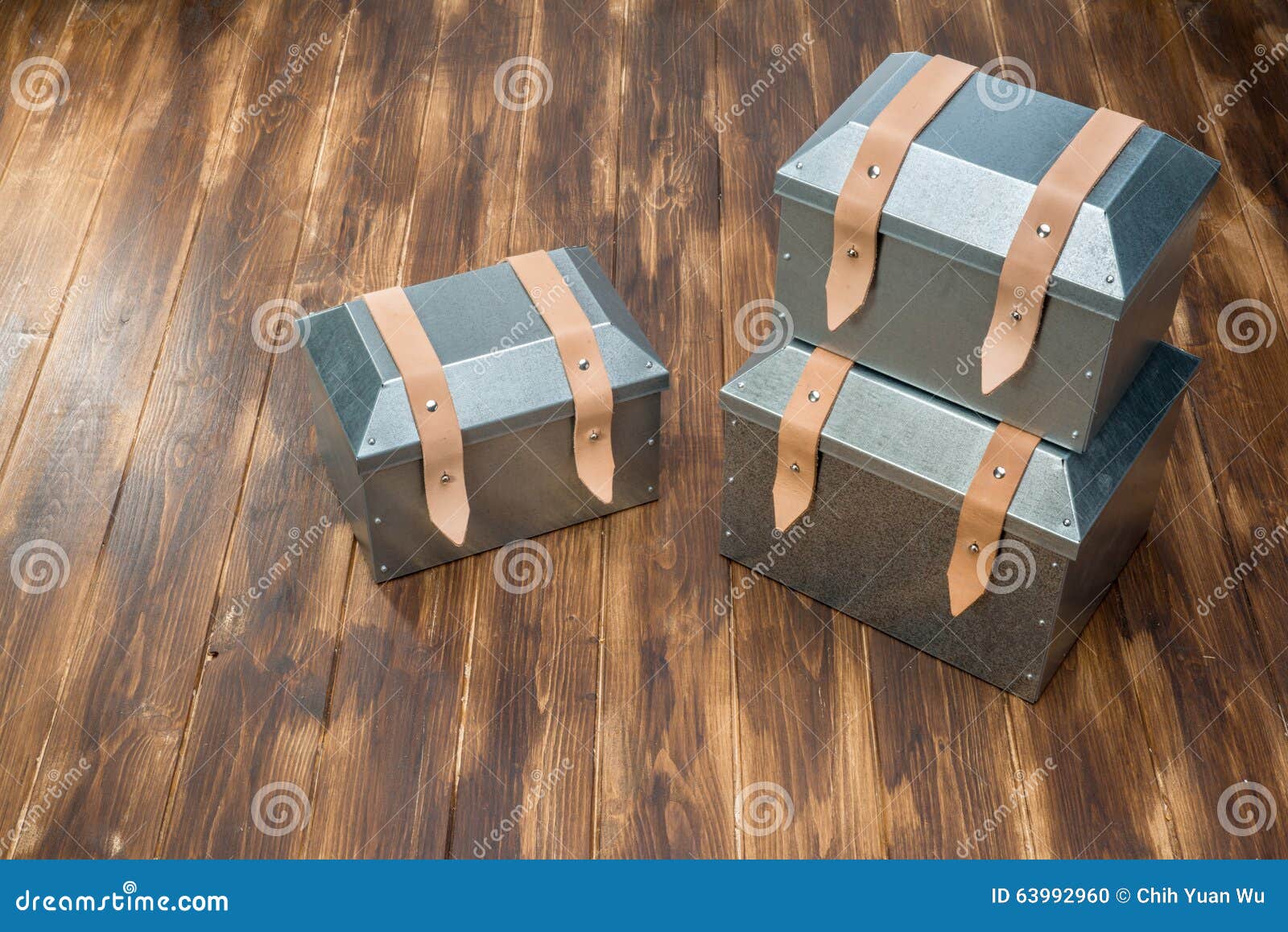 Three Metal Tool Box on Wooden Table Stock Photo - Image of packing ...