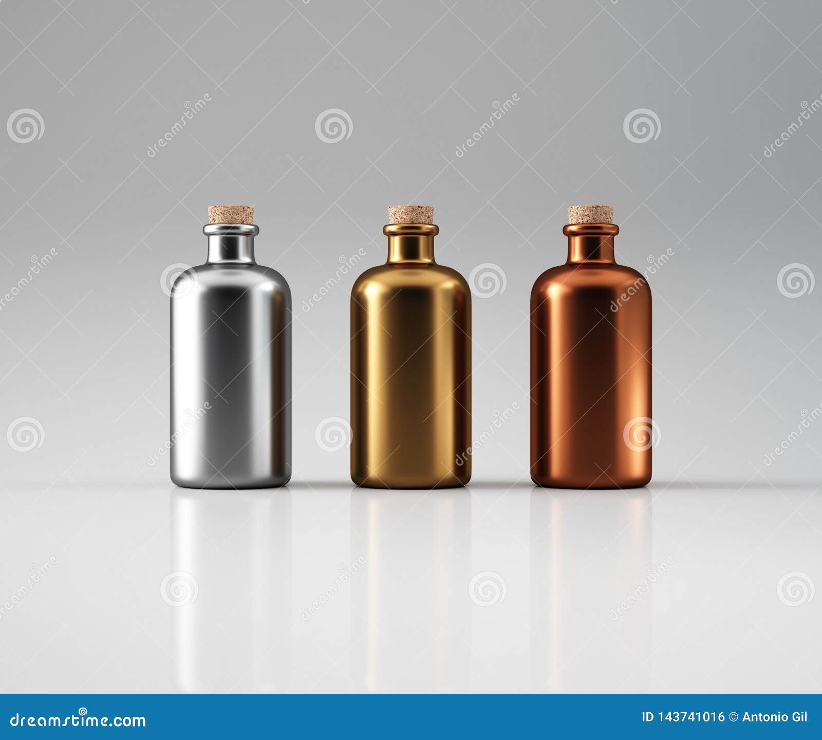 Three metallic bottles stock illustration. Illustration of metal ...