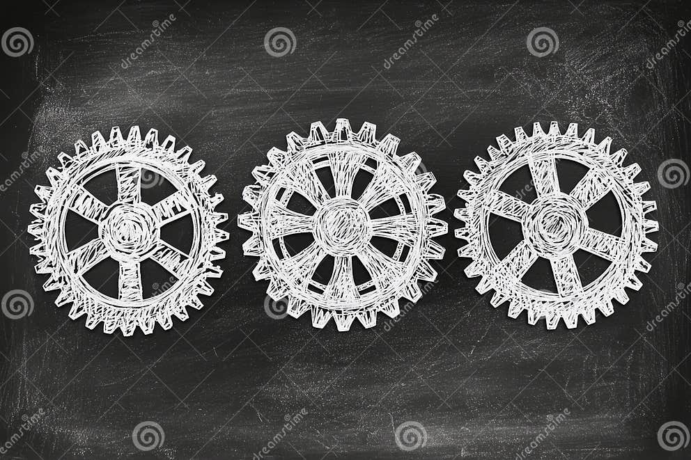 Three Metallic Cogs Interlocked on a Dark Surface Stock Photo - Image ...