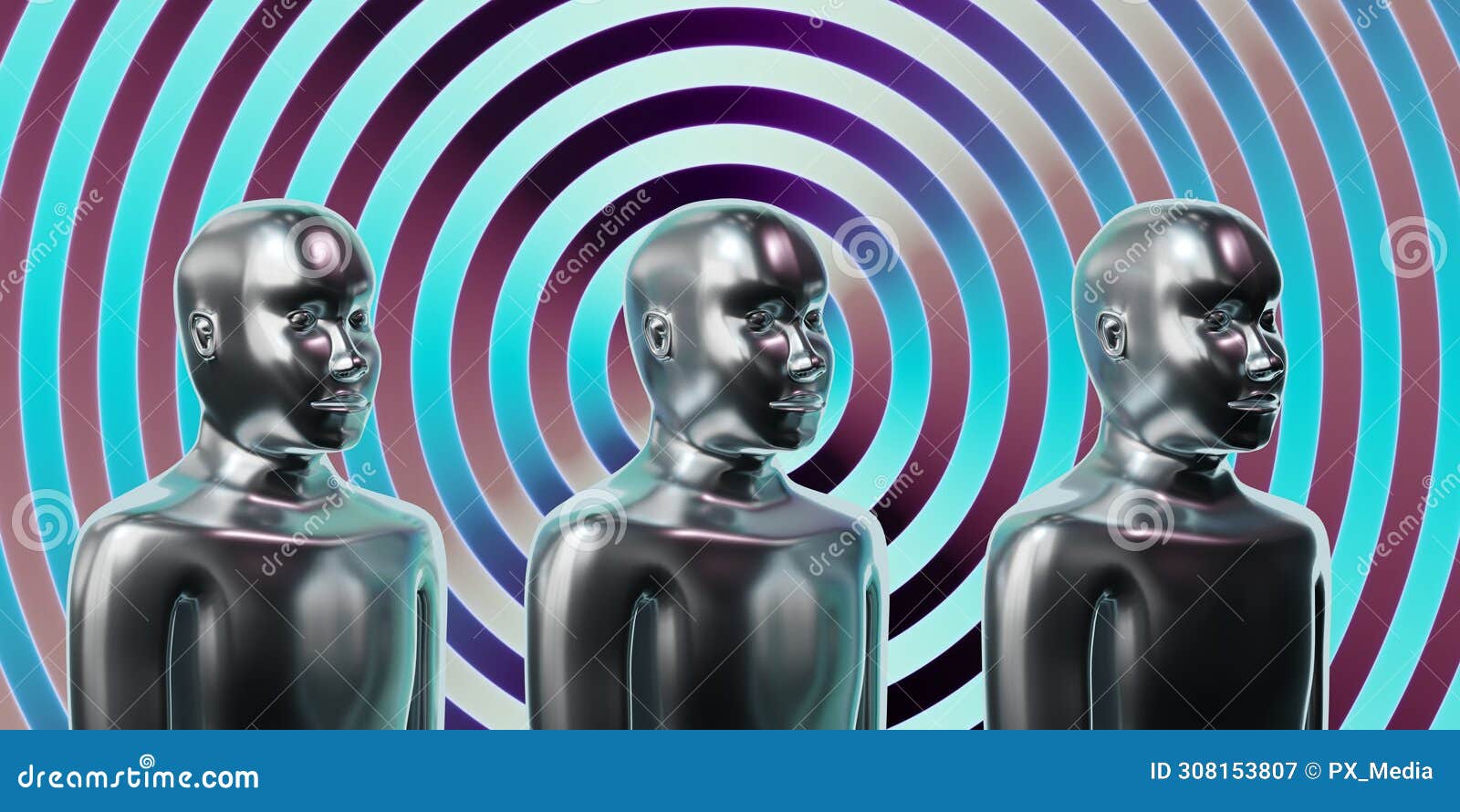 Three Metallic Head Shapes - 3D Illustration Stock Illustration ...