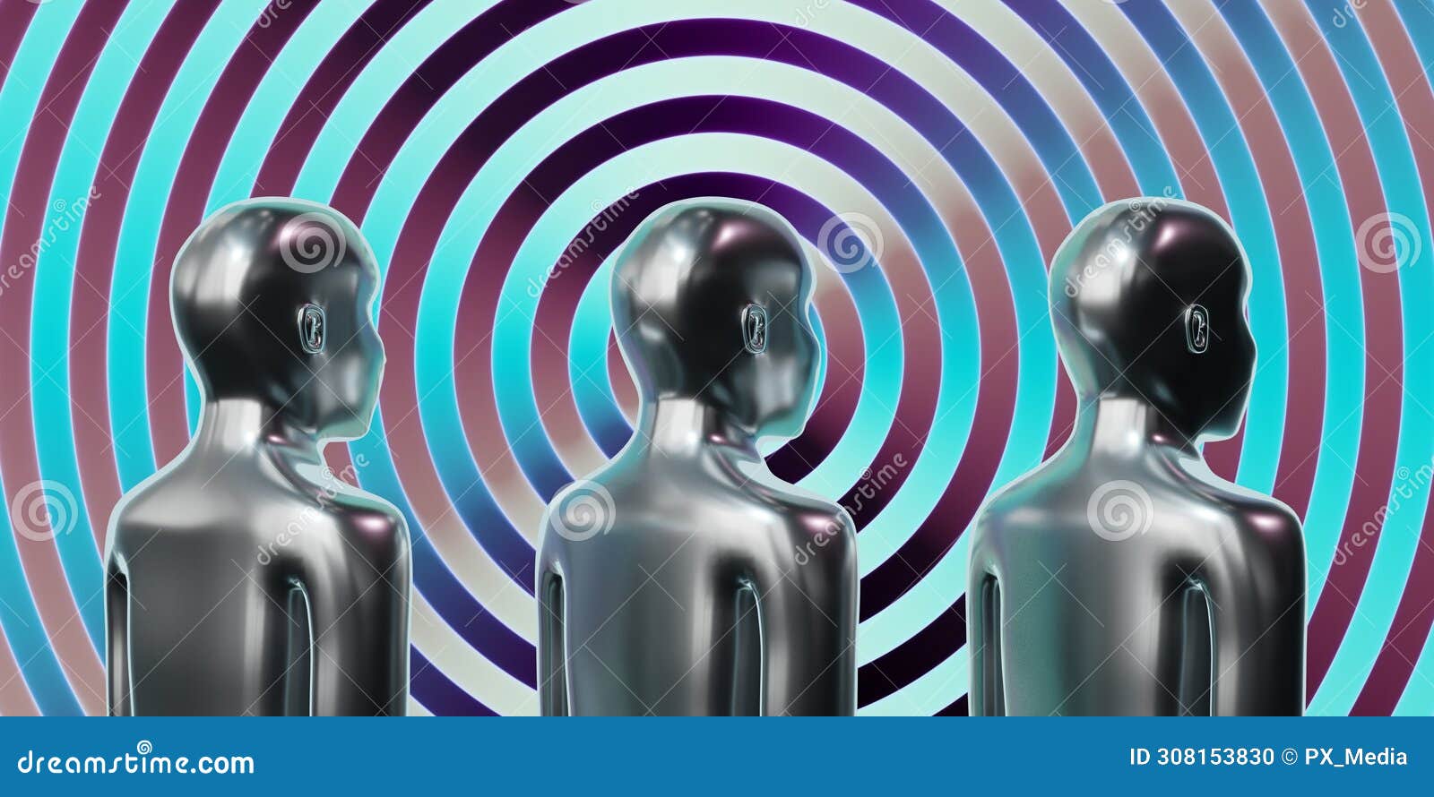 Three Metallic Head Shapes - 3D Illustration Stock Illustration ...