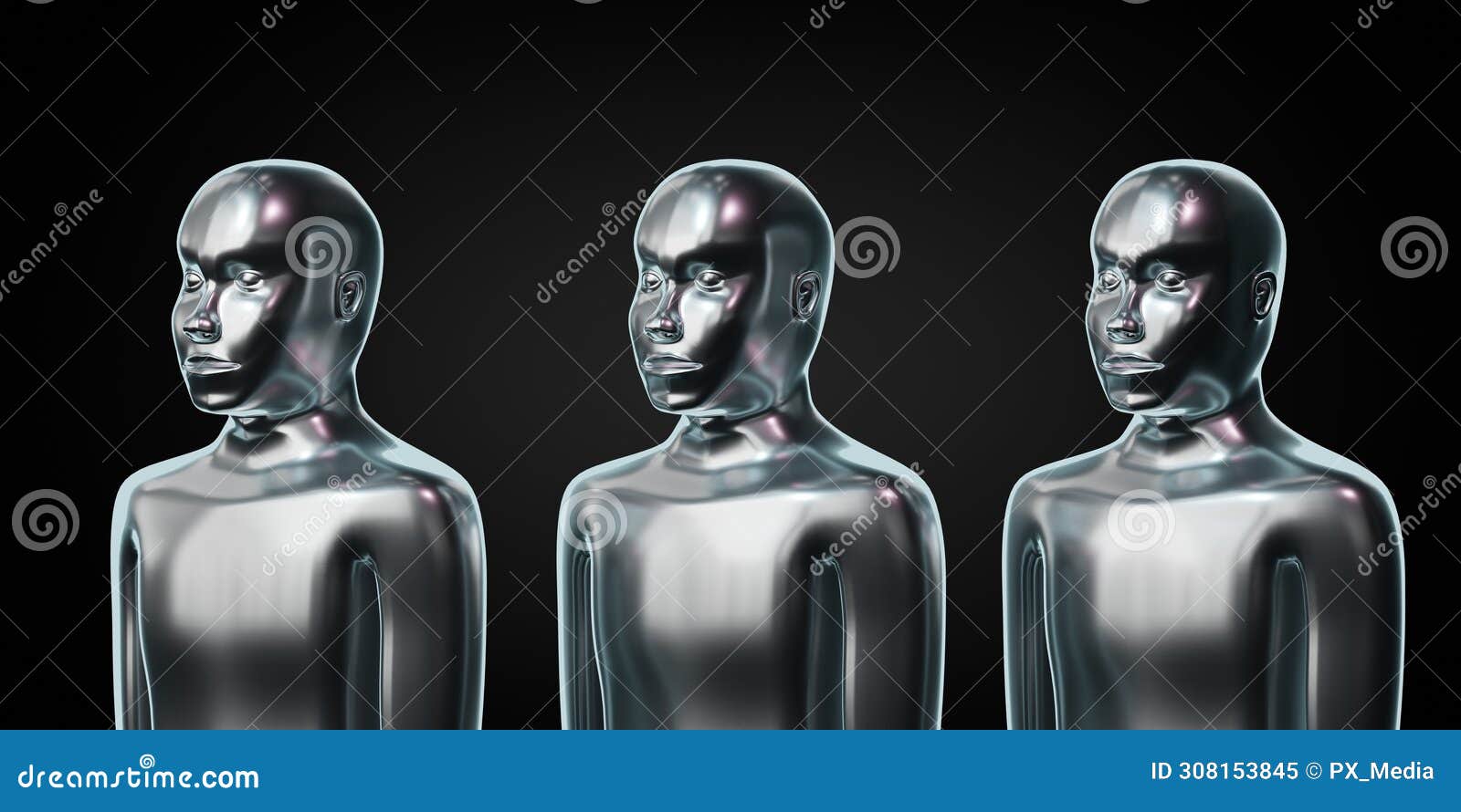 Three metallic head shapes stock illustration. Illustration of ...
