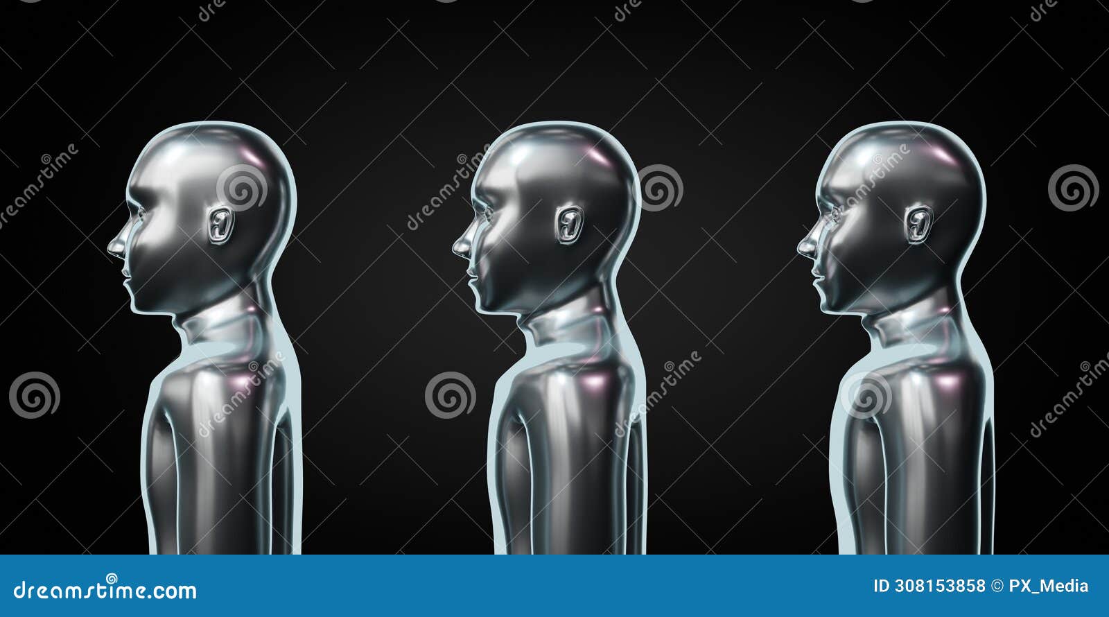 Three metallic head shapes stock illustration. Illustration of identity ...