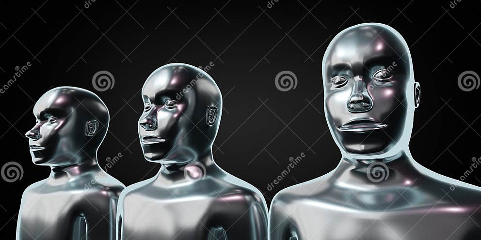 Three Metallic Head Shapes - 3D Illustration Stock Illustration ...