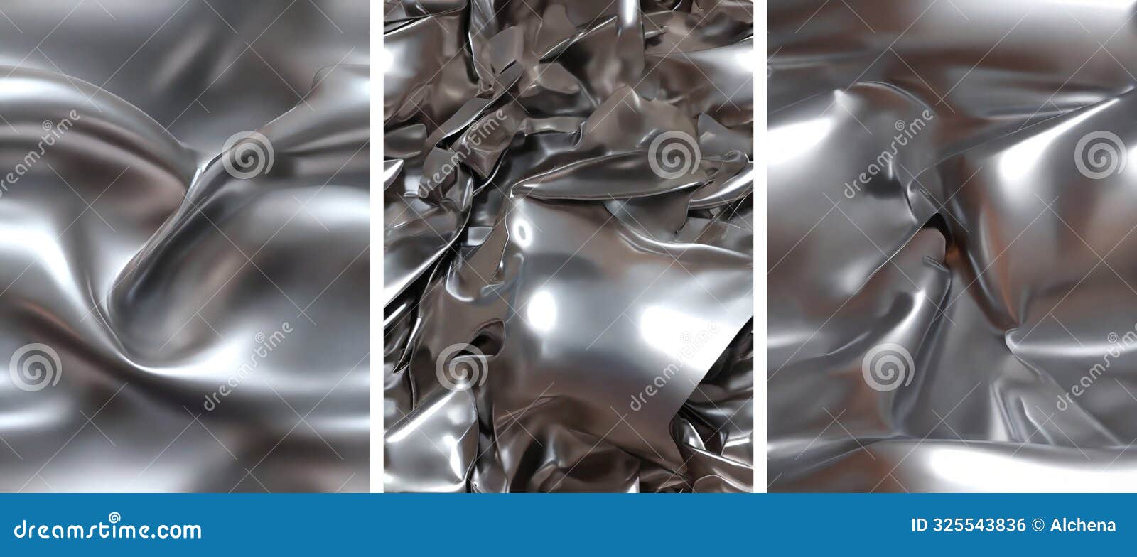 Three Metallic Wavy Creased Sheet Chrome Texture Background Stock Photo ...