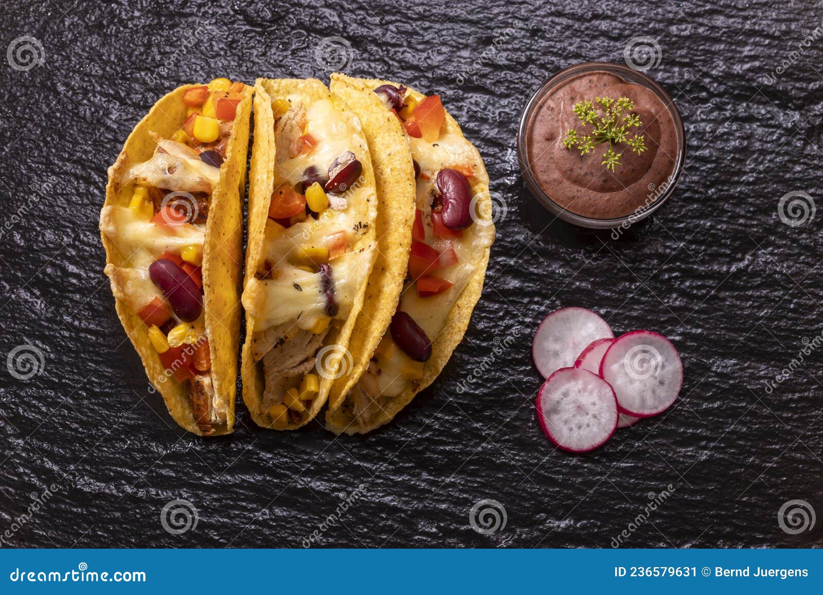 Three mexican tacos stock image. Image of slate, fresh - 236579631