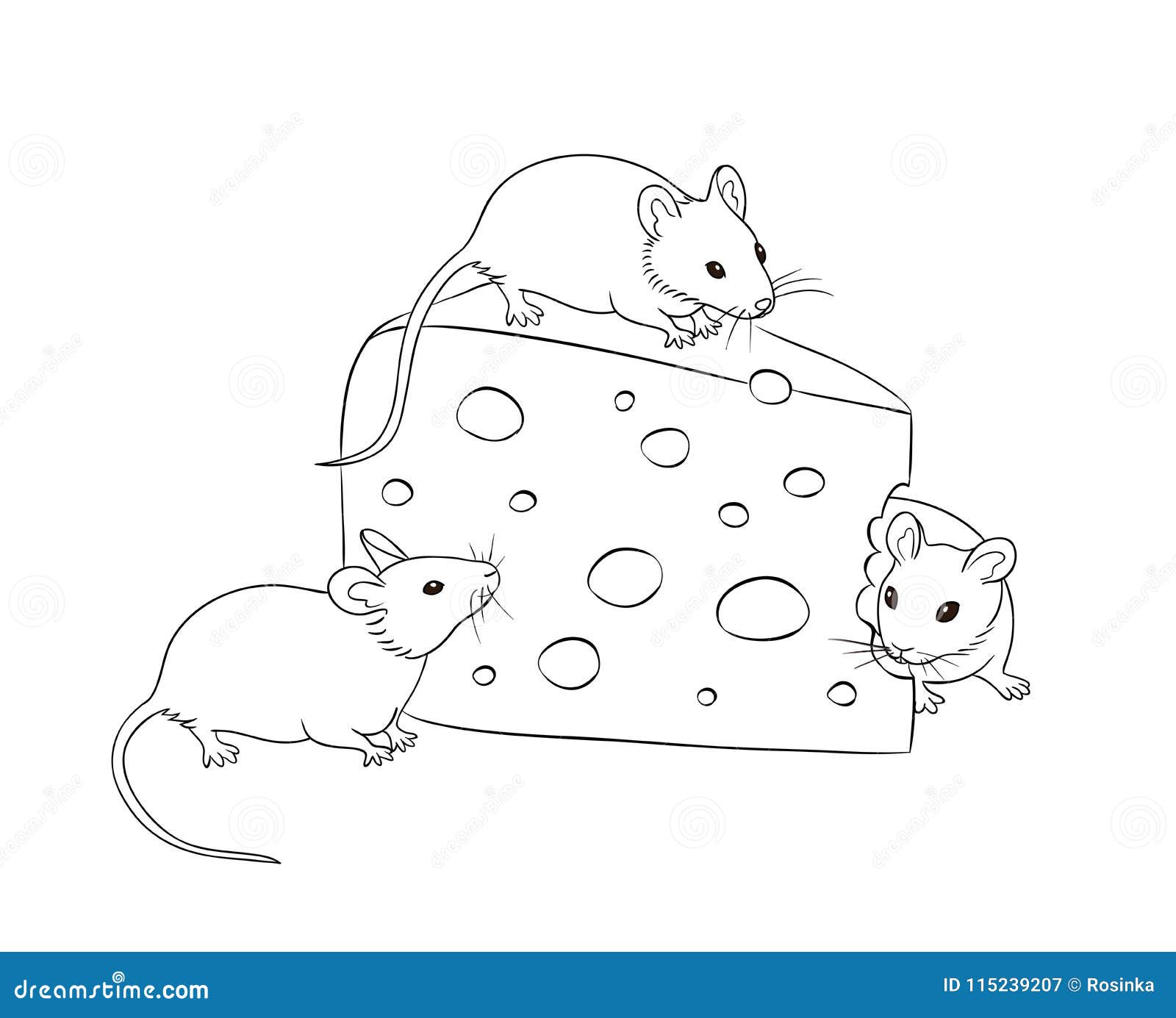 Three Mice with a Piece of Cheese in Contours Stock Vector ...