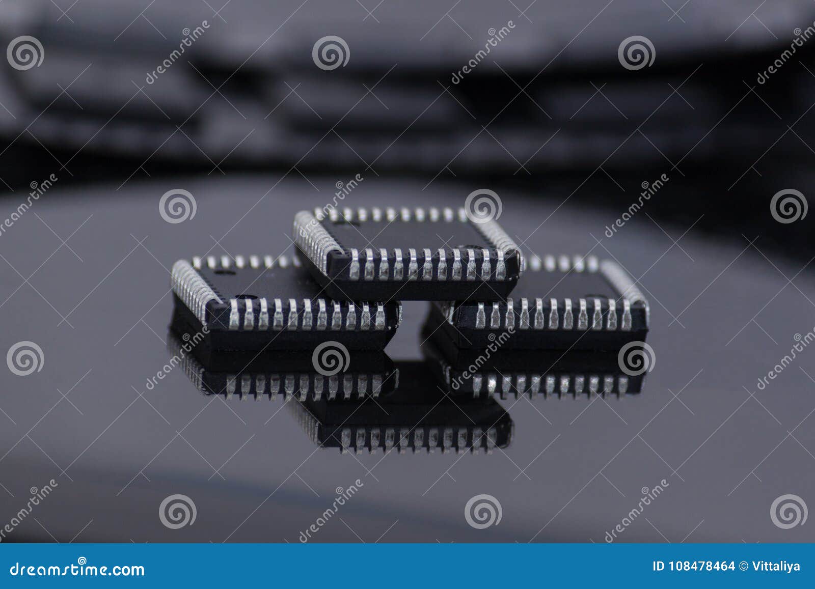 Three Microchips on the Black Background Stock Photo - Image of mirror ...