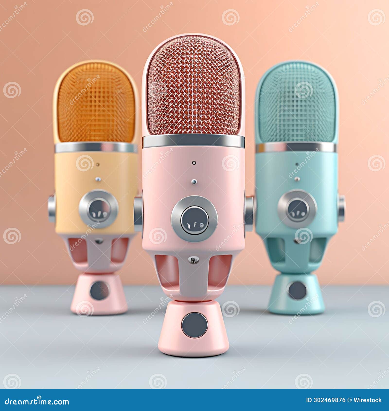 Three Microphones in a Set, Each with a Distinct Pastel Color. AI ...