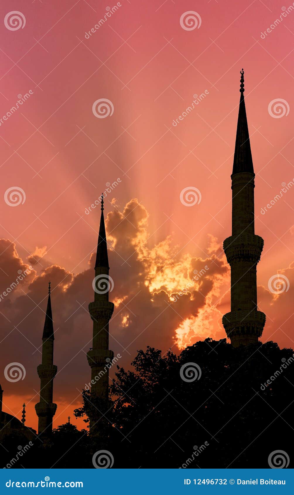 Three minarets sunset stock photo. Image of building - 12496732