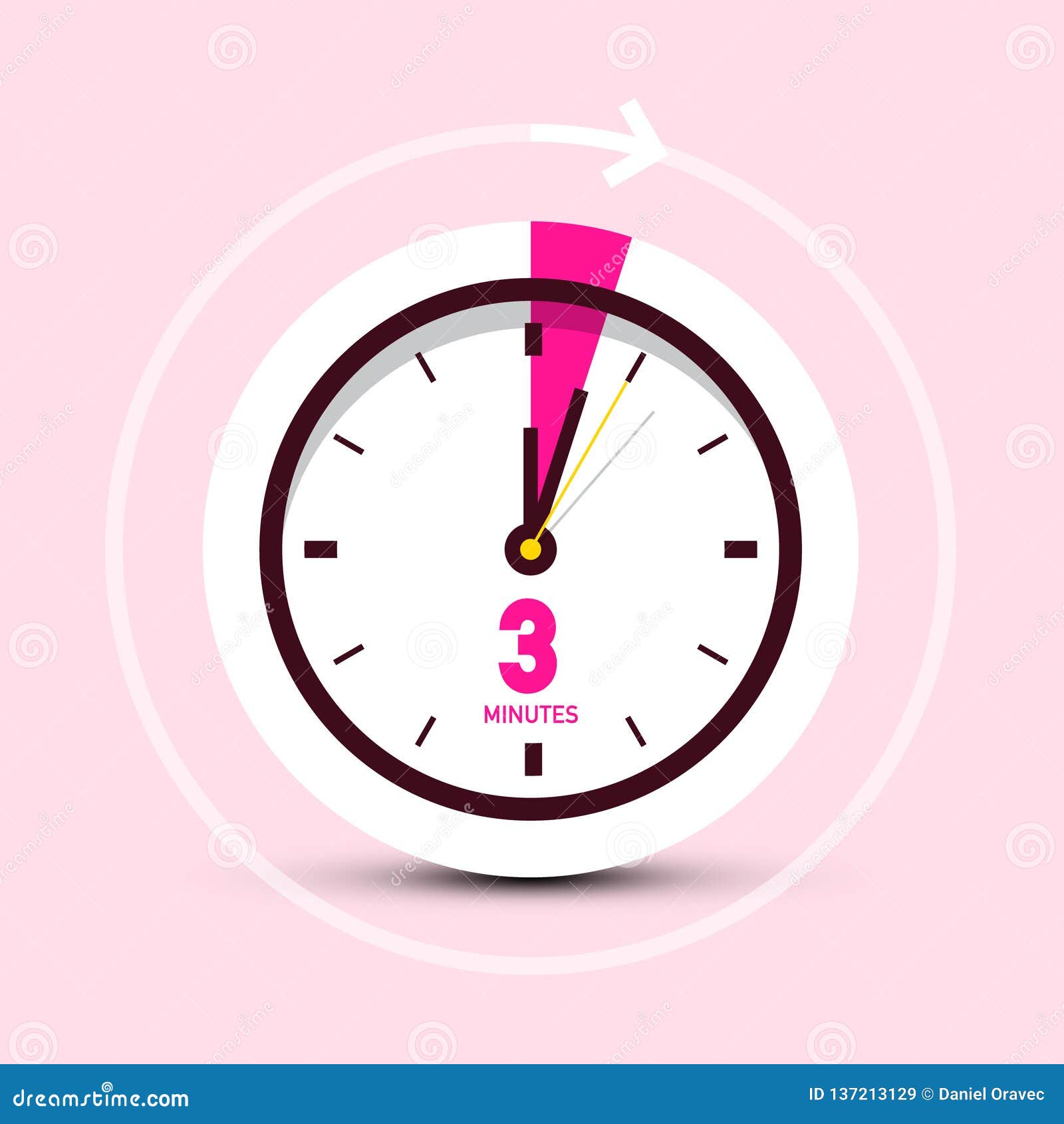 Three Minutes Clock Icon on Pink Background Stock Vector - Illustration ...