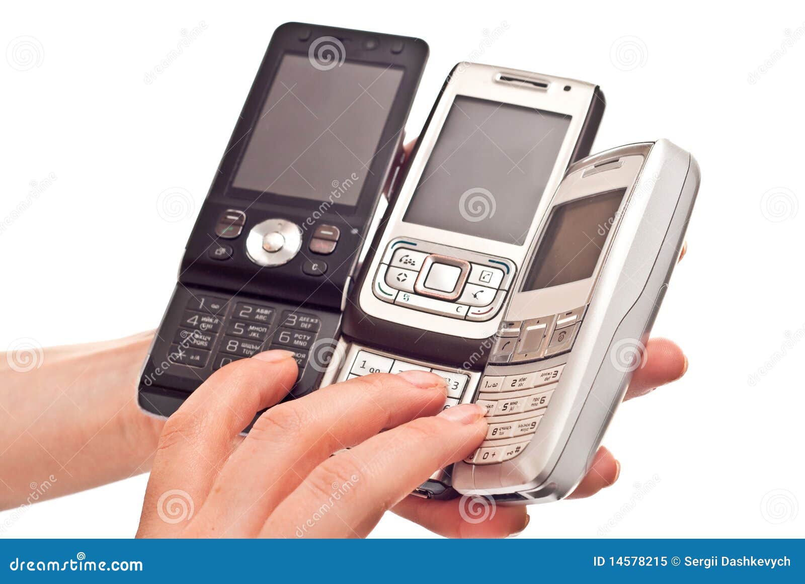 Three mobile phones stock image. Image of close, hand - 14578215