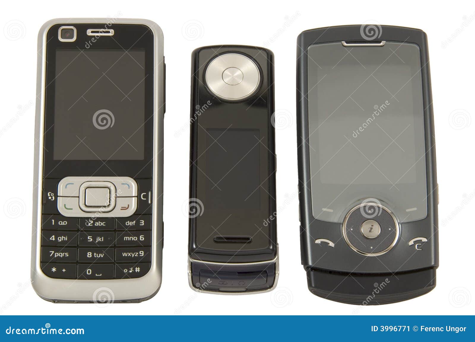 Three mobile phones stock image. Image of black, silver - 3996771