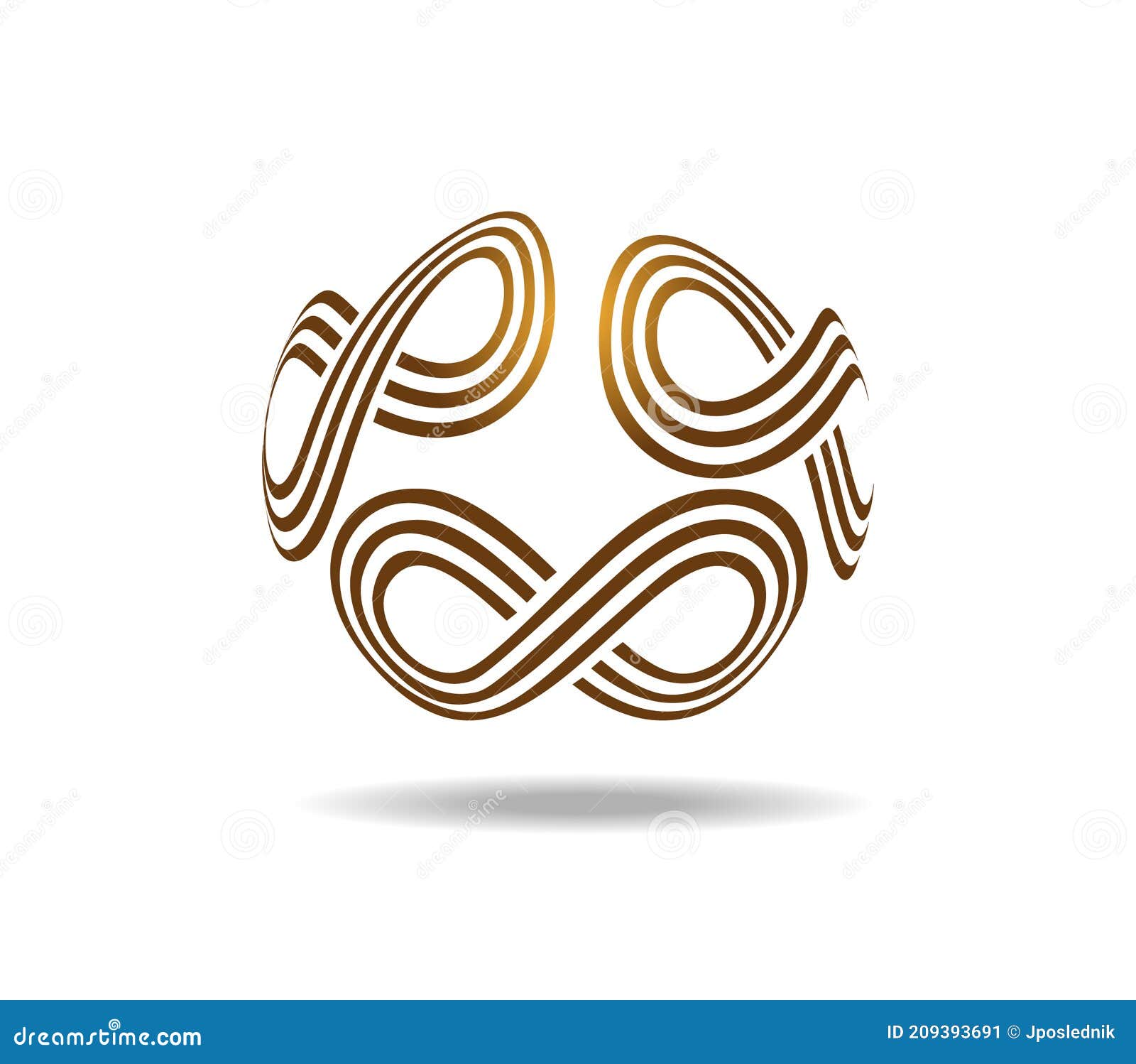 Three Mobius Loops Each Made of Three Gold Lines. Drawn on a Sphere ...