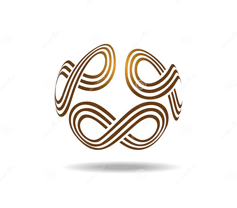 Three Mobius Loops Each Made of Three Gold Lines. Drawn on a Sphere ...