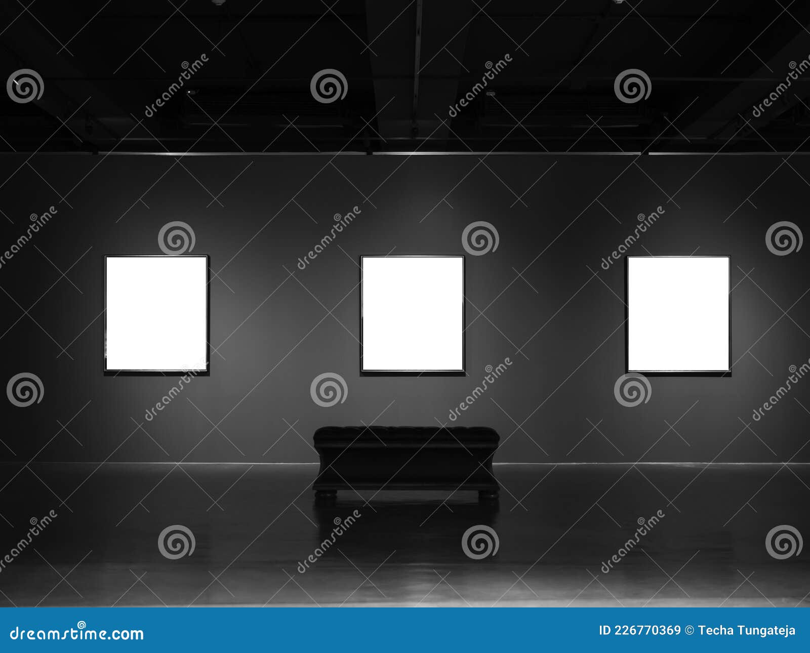 Three Mockup White Blank Museum Art Frames. Stock Image - Image of ...